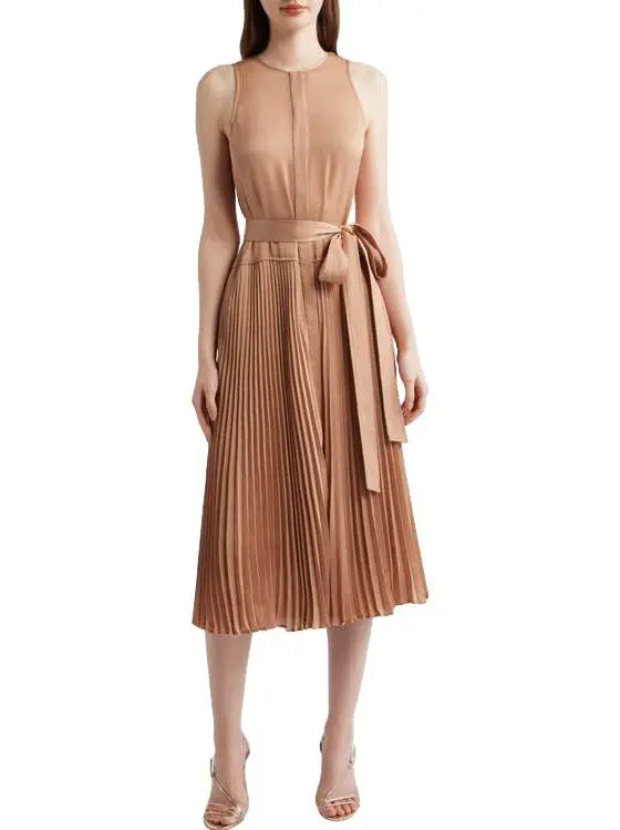 Kobi Halperin Crinkle Pleated Midi Dress - Chai