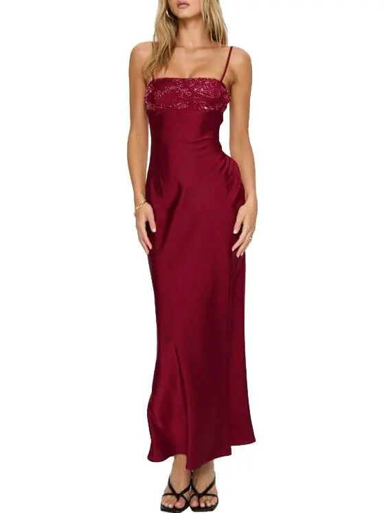 Princess Polly Engracia Sequin Satin Gown - Burgundy
