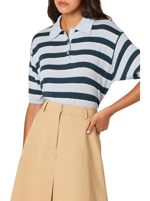 Astr The Label Striped Knit Polo - Blue Stripe