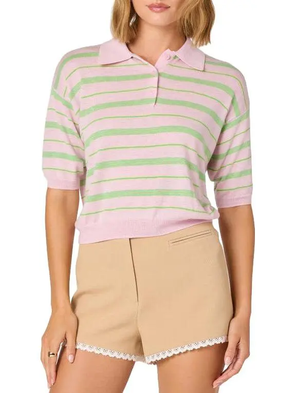 Astr The Label Striped Knit Polo - Pink Stripe