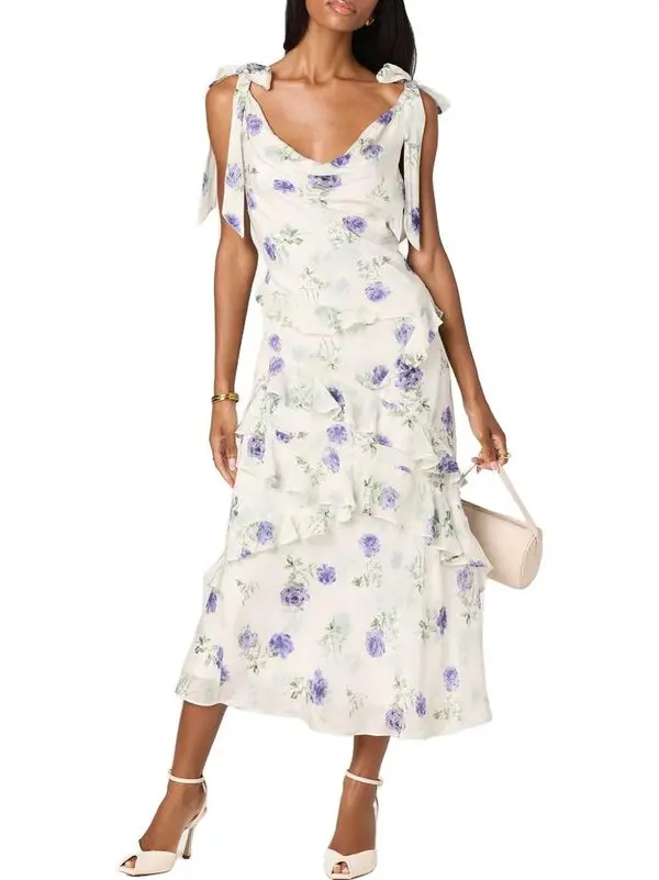 Astr The Label Floral Print Midi Dress - Off White Purple Floral