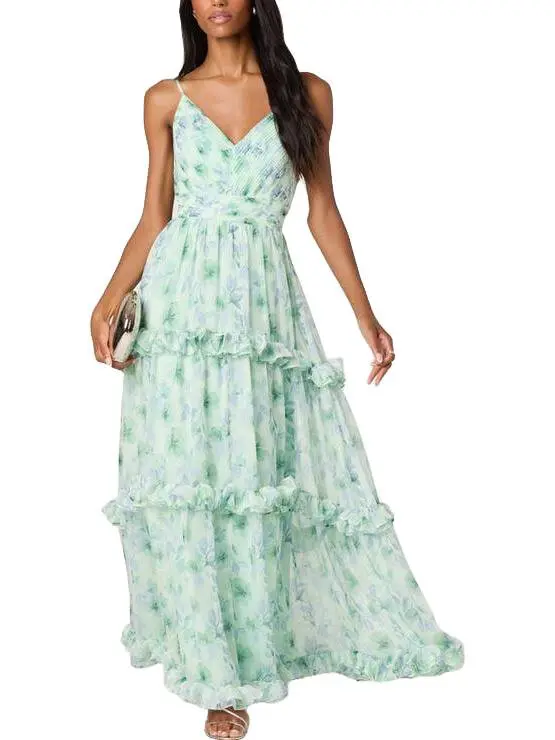 Astr The Label Ayanna Floral Ruffle Trim Maxi Dress - Green Floral