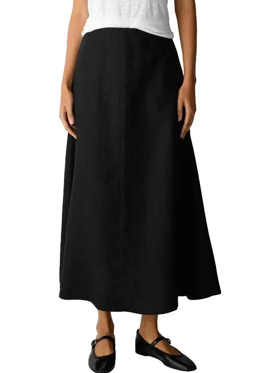 Eileen Fisher A-line Organic Linen Midi Skirt - Black