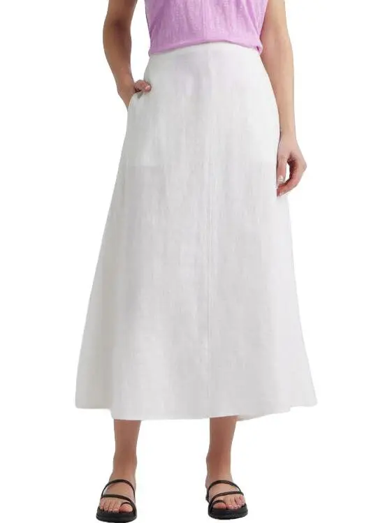 Eileen Fisher A-line Organic Linen Midi Skirt - White