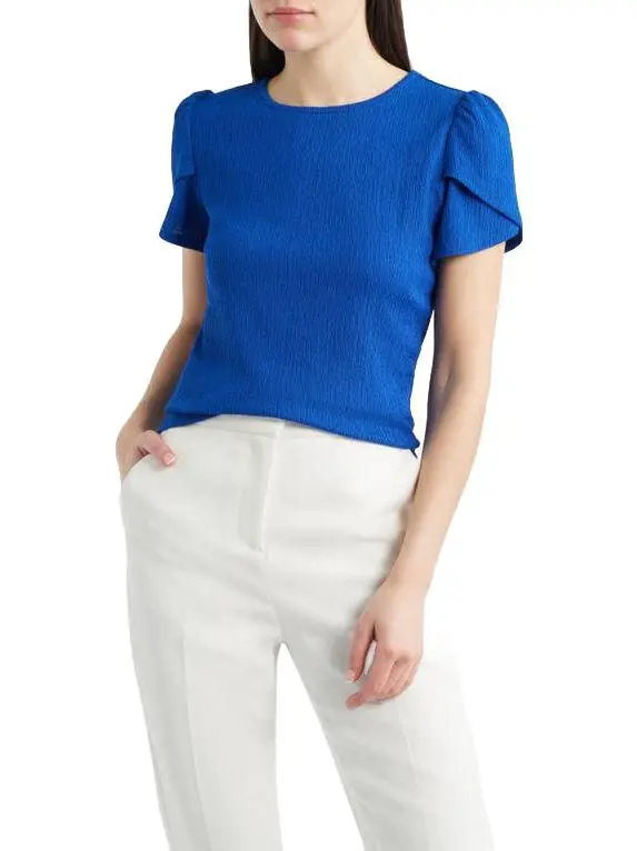 Anne Klein Tulip Sleeve Pebble Knit Top - Santorini Blue