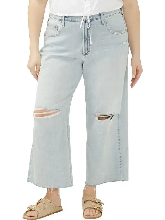 SILVER JEANS CO. Be Easy Raw Hem Crop Wide Leg Jeans - Malaga