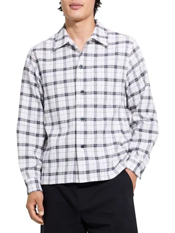 Theory Button-up In Checked Cotton Shirt - Black Multi