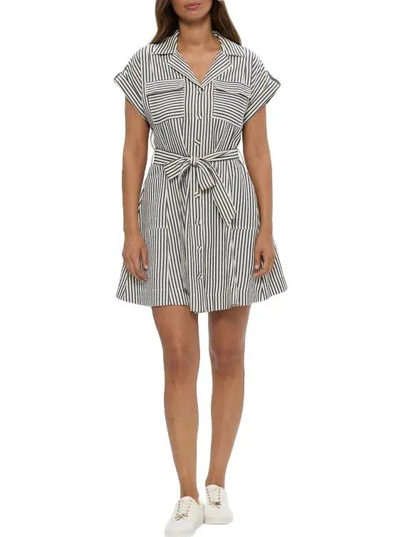 BRAVE+TRUE Portia Stripe Mini Shirtdress - Off White/navy Stripe