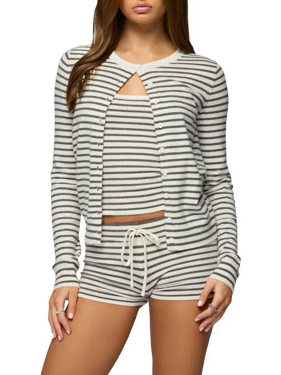 EDIKTED Striped Cardigan - Cream