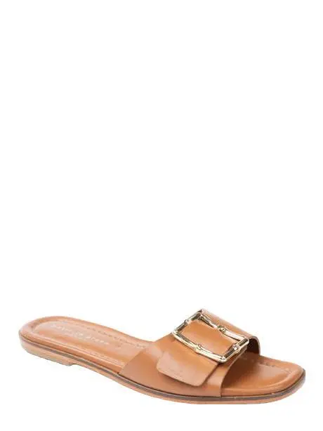 PATRICIA GREEN Berkley Bamboo Buckle Slide Sandal - Cognac Leather