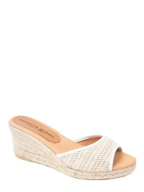 PATRICIA GREEN Sienna Raffia Espadrille Wedge Sandal - Silver