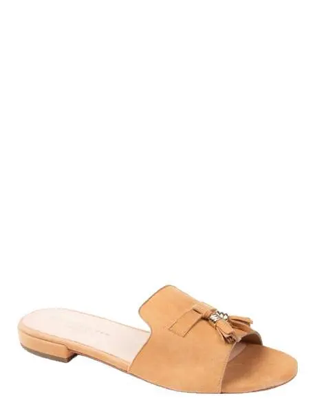 PATRICIA GREEN Capri Tassel Flat Slide Sandal - Tan Suede