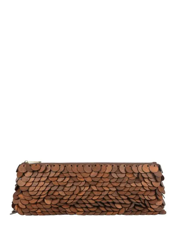 Jeffrey Campbell Madera Wooden Disc Clutch - Light Brown Combo