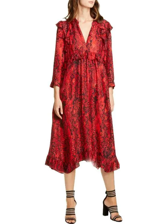 Ba&sh Sahara Snakeskin Print Midi Dress - Rouge