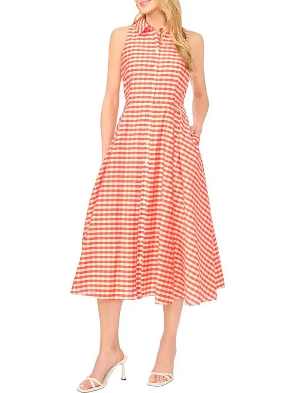 Ted Baker London Demeter Sleeveless Gingham Midi Dress - Fire Orange