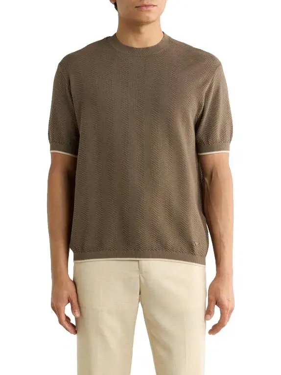 Emporio Armani Tipped Chevron Knit T-shirt - Solid Dark Brown