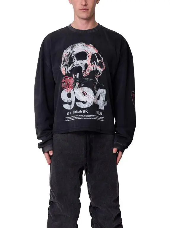 Mnml No Longer Here Oversize Long Sleeve Cotton Graphic T-shirt - Black