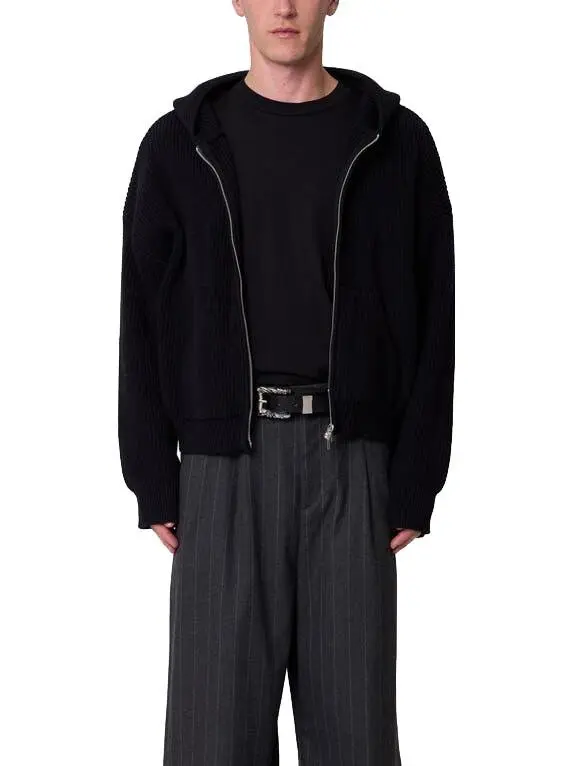 Mnml Hooded Zip Cardigan - Black