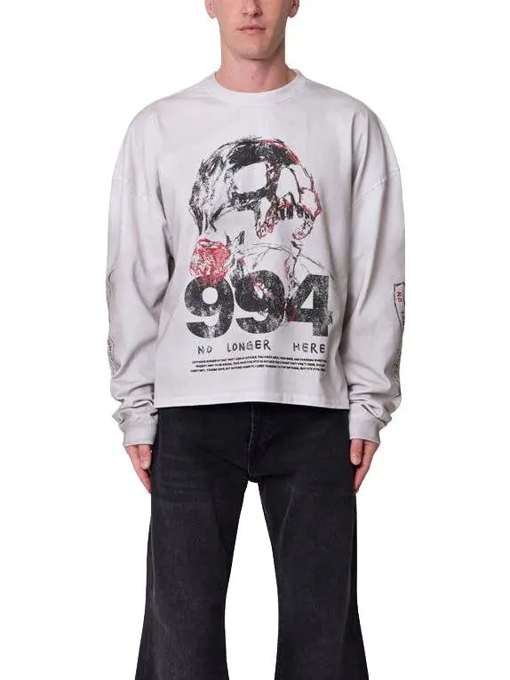 Mnml No Longer Here Oversize Long Sleeve Cotton Graphic T-shirt - White