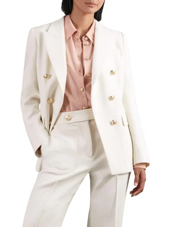 REISS Lily Double-breasted Blazer - White