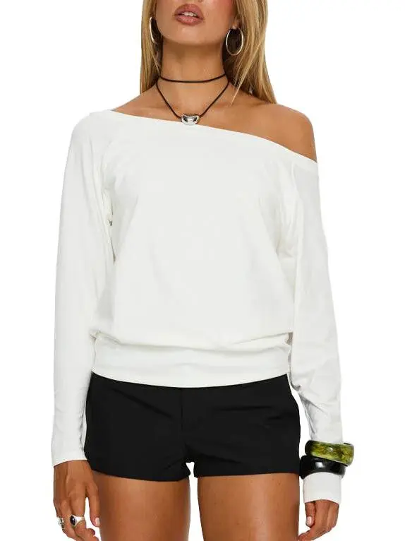 Princess Polly Off-the-shoulder Cotton-blend Top - White