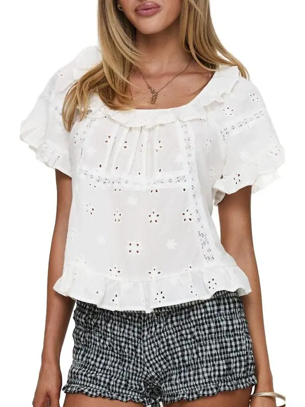 Princess Polly Teigen Eyelet Lace Top - White