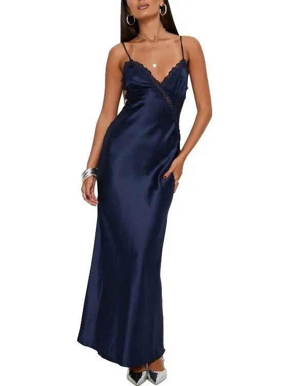 Princess Polly Madelene Lace Trim Gown - Navy