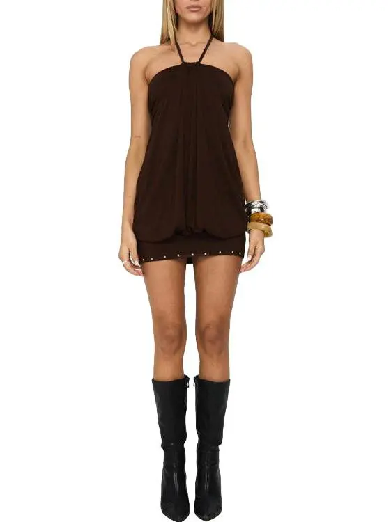Princess Polly Jordonna Halter Minidress - Chocolate