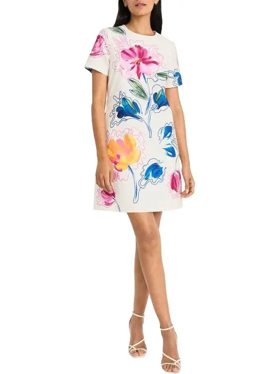 Maggy London Printed Shift Dress - Ivory/pink