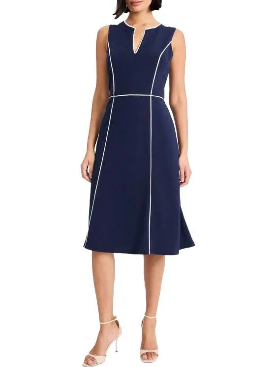 Maggy London Piped Fit & Flare Midi Dress - Navy Blazer