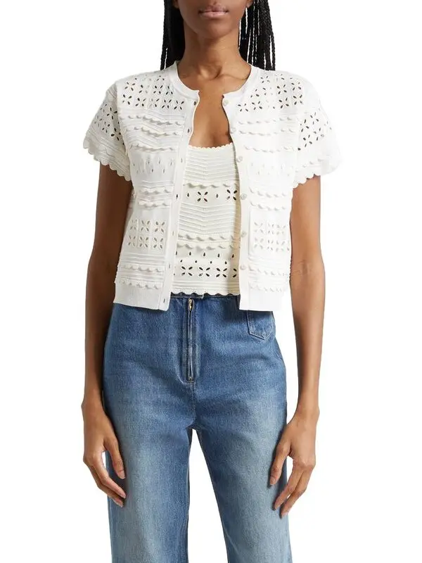 Ulla Johnson Abriana Eyelet Scallop Trim Cardigan - Cowrie