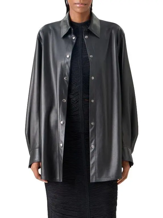 Akris Oversized Lambskin Leather Overshirt - Black