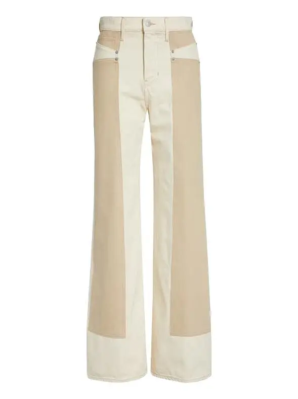 Veronica Beard Taylor High-waist Colorblock Wide-leg Jeans - Ecru Stone Khaki