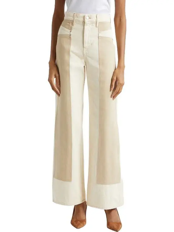 Veronica Beard Taylor High-waist Colorblock Wide-leg Jeans - Ecru Stone Khaki