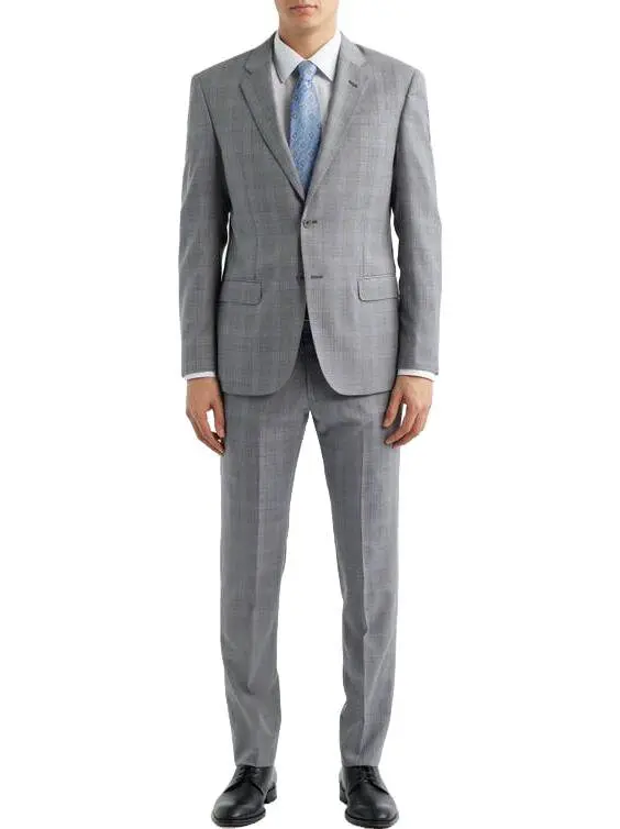 Emporio Armani Light Grey Plaid Virgin Wool Suit - Solid Light/pastel Grey