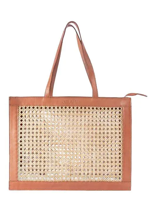 JELAVU Structured Tote With Rattan Detail - Natural/tan