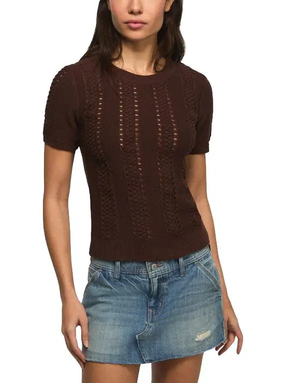 Lucky Brand Pointelle Short Sleeve Sweater - Peppercorn