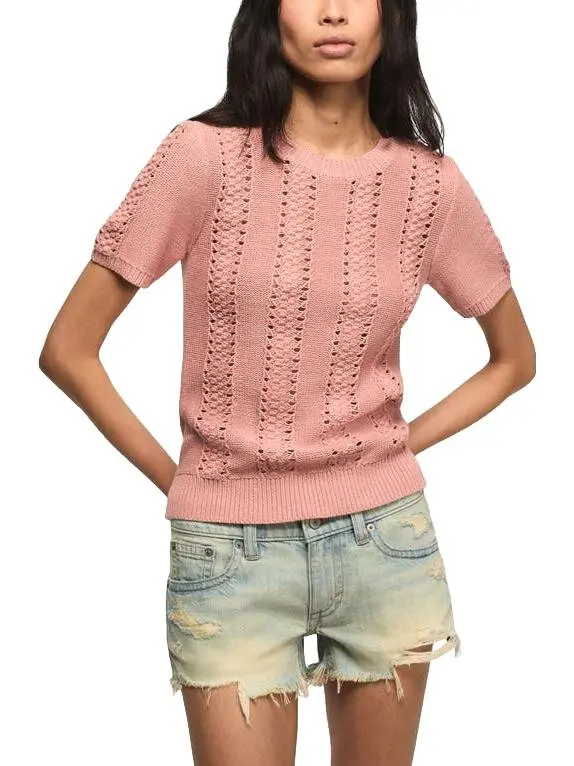 Lucky Brand Pointelle Short Sleeve Sweater - Rose Dawn