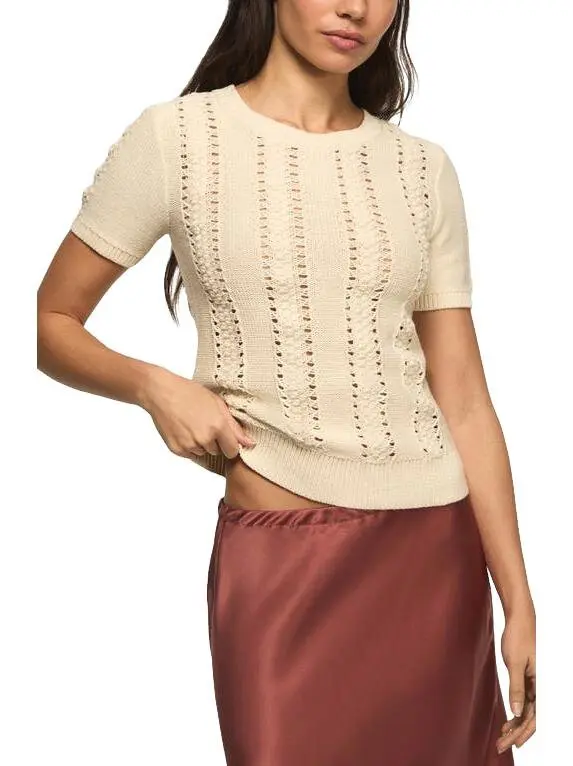 Lucky Brand Pointelle Short Sleeve Sweater - Turtledove
