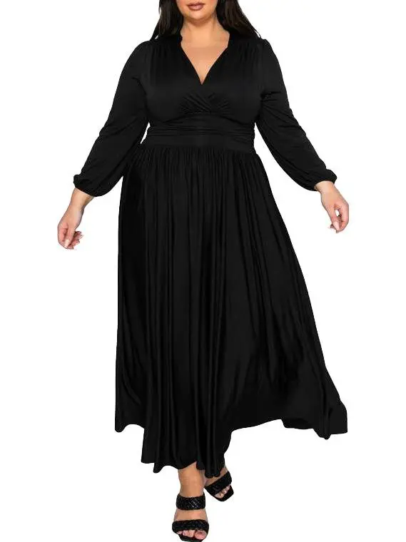 L I V D Solene Empire Waist Long Sleeve Maxi Dress - Black