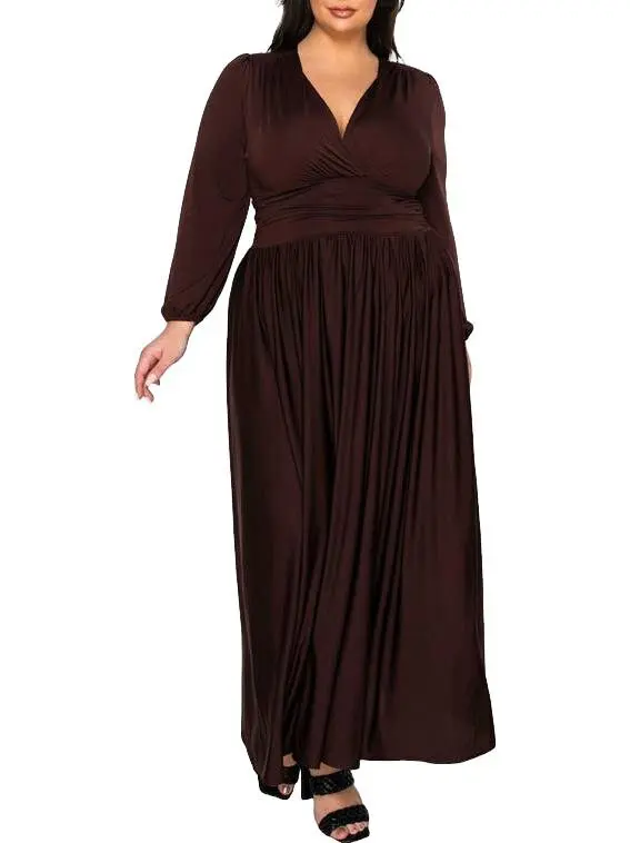 L I V D Solene Empire Waist Long Sleeve Maxi Dress - Brown