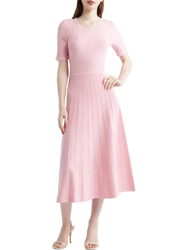 Elie Tahari The Carla Pointelle Sweater Dress - Rose Veil