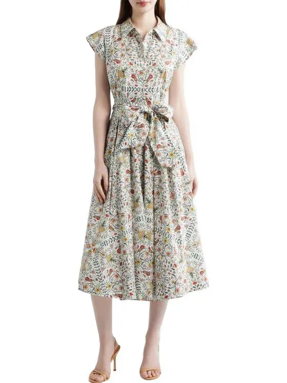 Elie Tahari Floral Print Fran Midi Dress - Folk Floral Print
