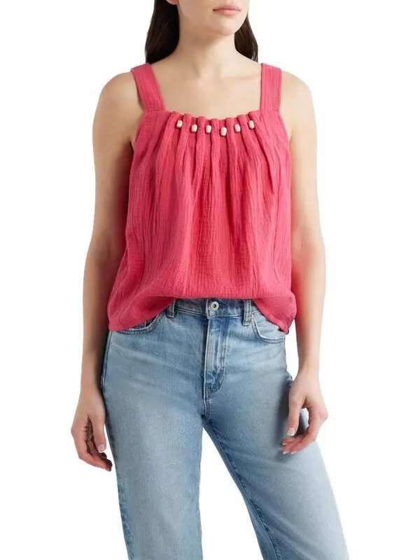 CITY BLUES Beaded Sleeveless Top - Bright Rose