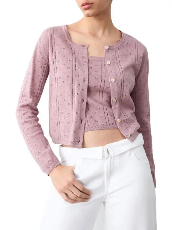 Mango Pointelle Cotton Cardigan - Pink