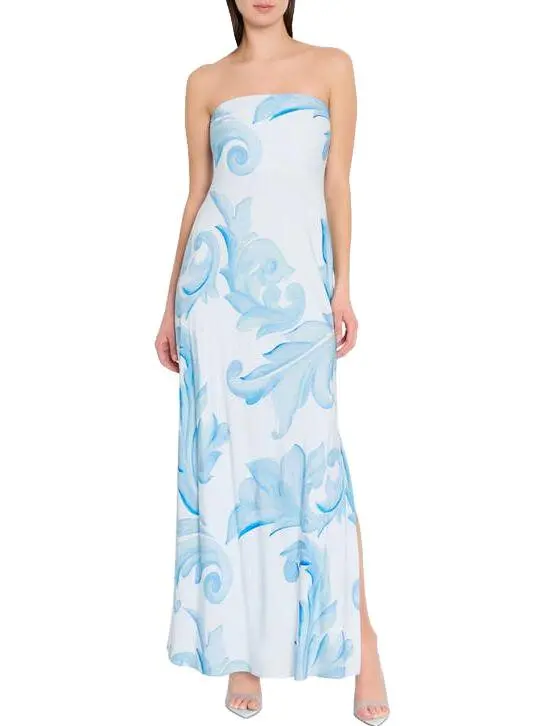 MILLY Floral Print Strapless Dress - Light Blue