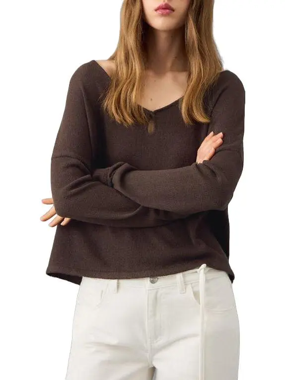 Mango Semisheer V-neck Crop Sweater - Brown
