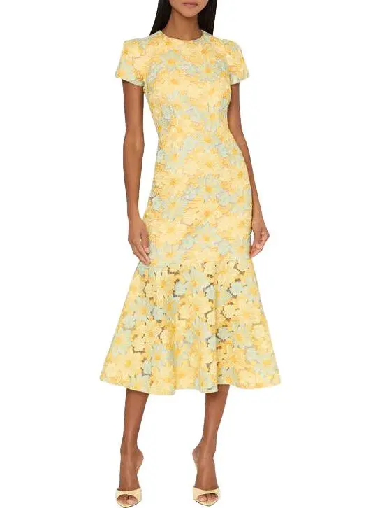 MILLY Tahlia Floral Lace Dress - Yellow Multi