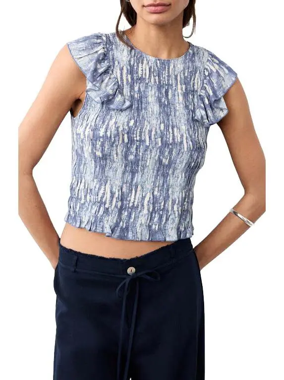 Mango Smocked Tie-dye Crop Top - Blue