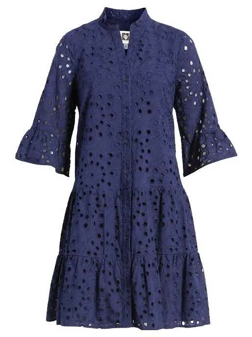 Anne Klein Eyelet Embroidered Tiered Cotton Dress - Distant Mountain